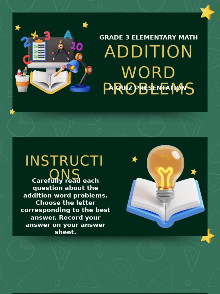 Addition Word Problems Math Quiz | PDF