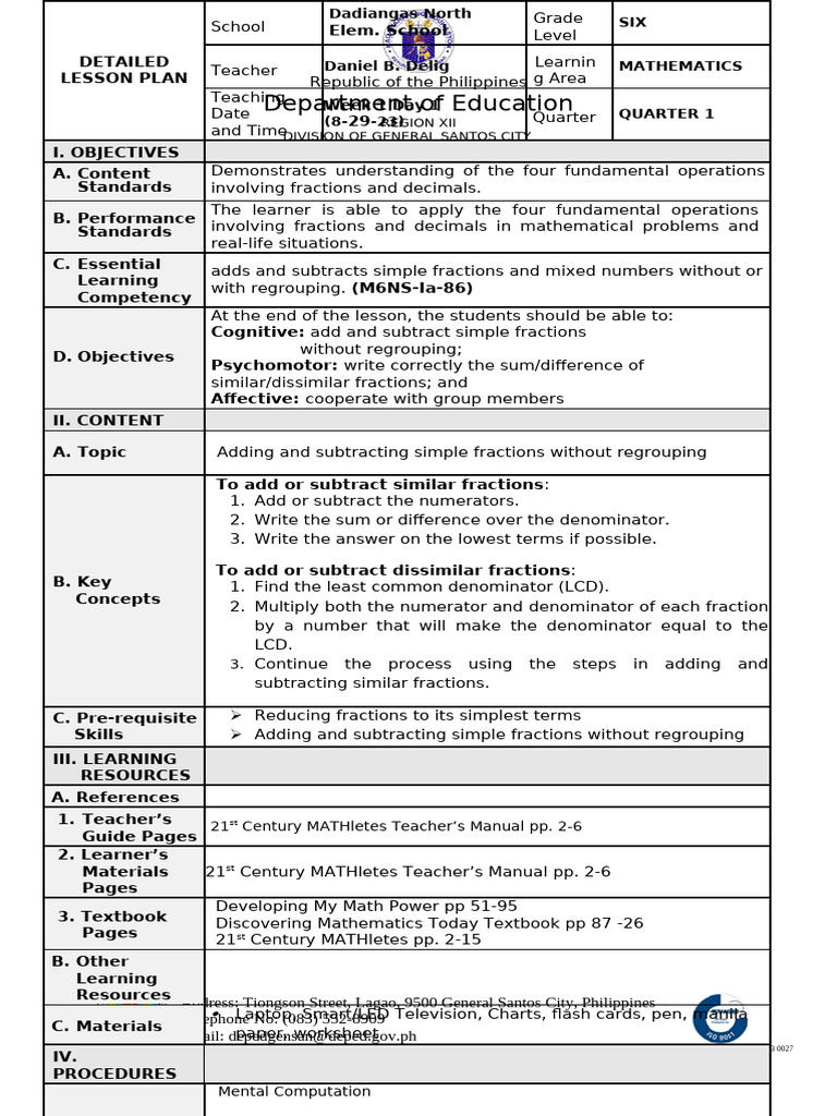 MATH-6-Q1-W1-D1 | PDF | Learning | Cognition