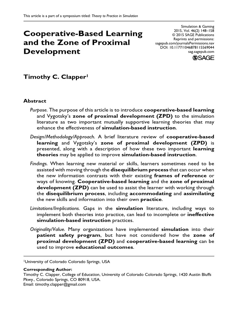 Cooperative-Based Learning and Zone of Proximal Development | PDF ...