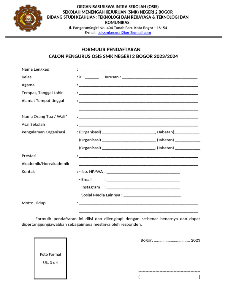 Formulir Dan Persetujuan Calon OSIS | PDF