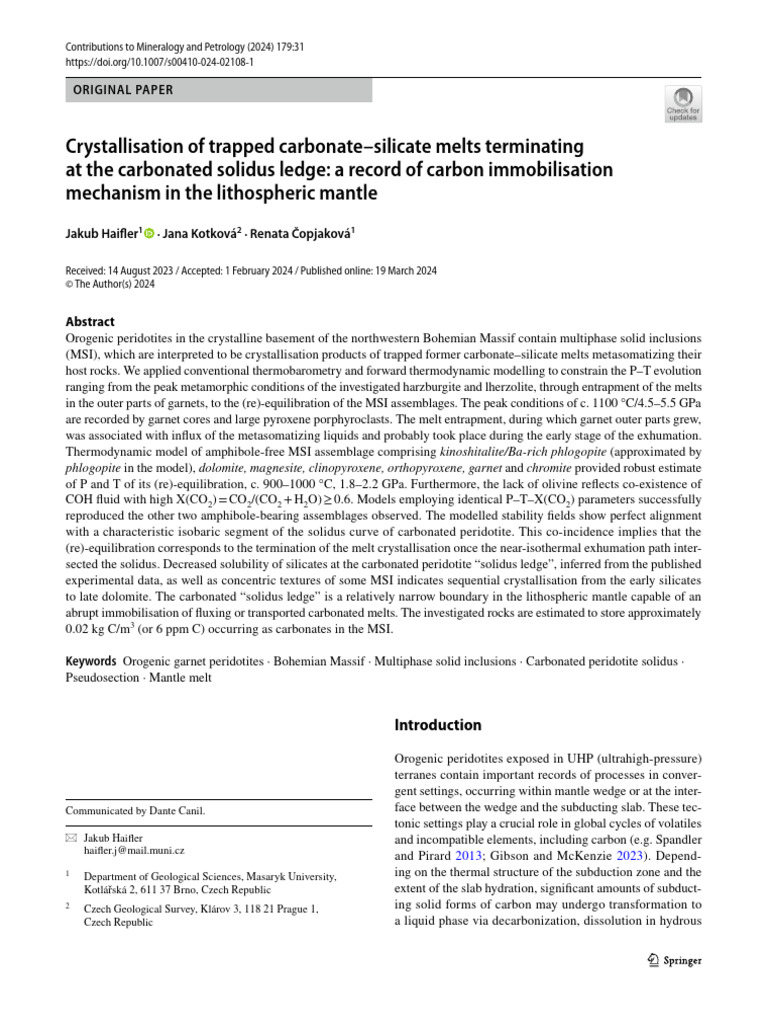 CMP24 - Crystallisation of Trapped Carbonate-Silicate Melts Terminating ...