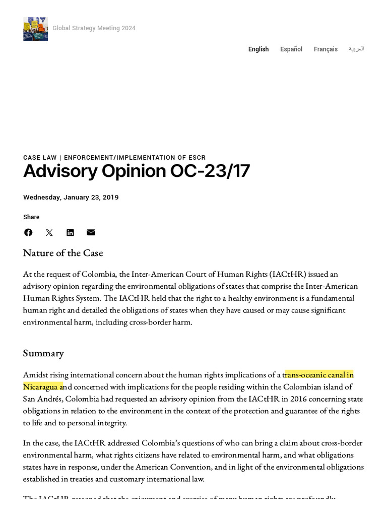 Advisory Opinion OC-23 - 17 - ESCR-Net | PDF | Human Rights | Environmental Protection