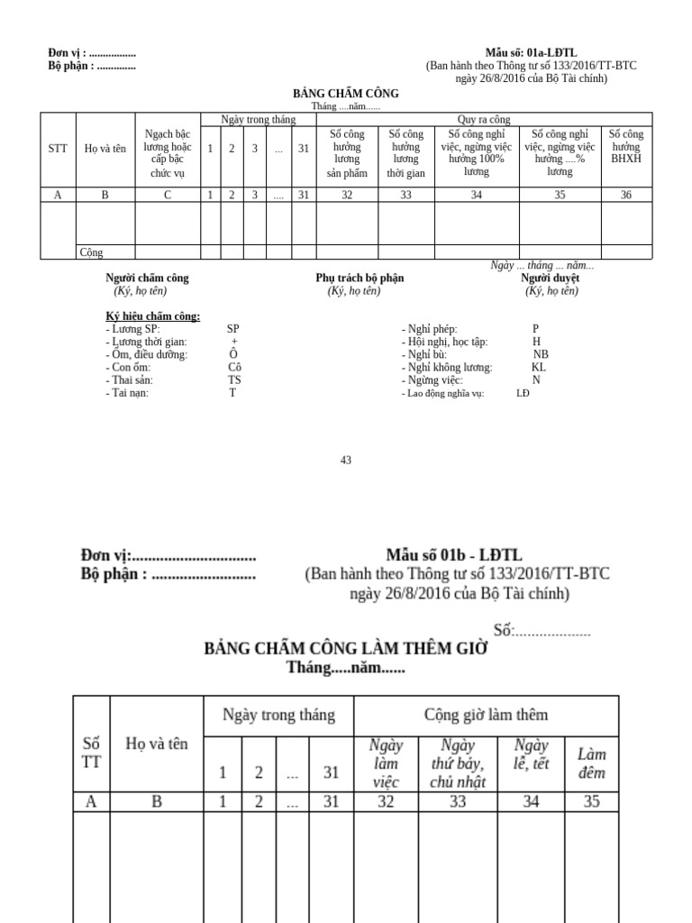 Mẫu Biểu Tiền Lương TT133 | PDF