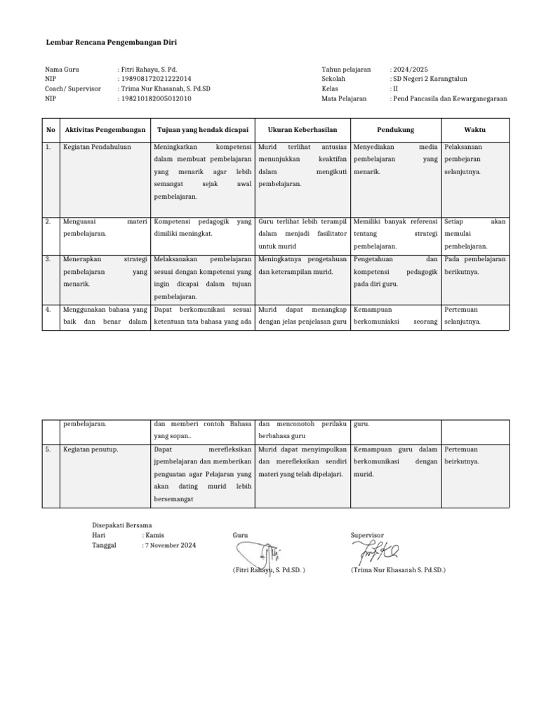 4 - Lembar Rencana Pengembangan Diri | PDF