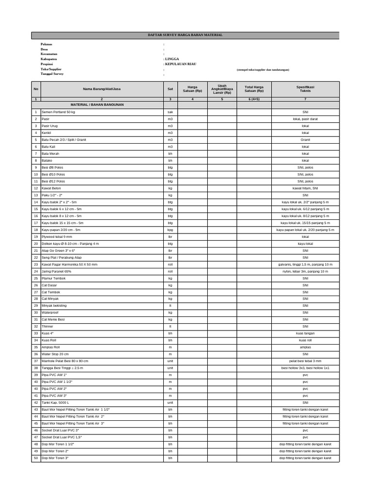 Form Survey Harga Material Toko | PDF