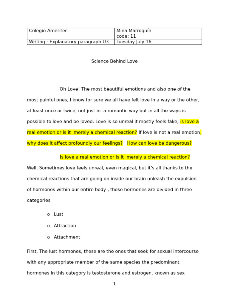 Science Behind Love - Essay | PDF | Love | Dopamine