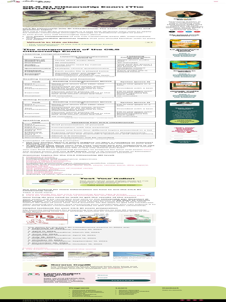 CILS B1 Citizenship Exam (The Structure) - Smart Italian Learning | PDF ...
