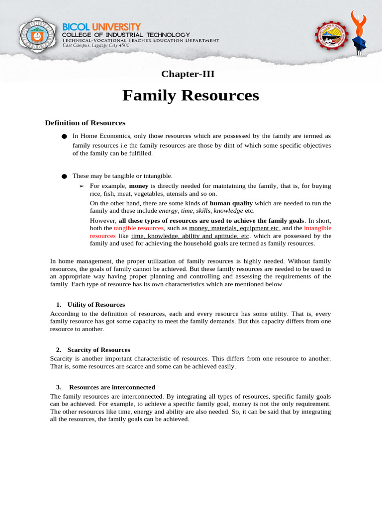 Family Resources Handouts | PDF | Resource | Goods