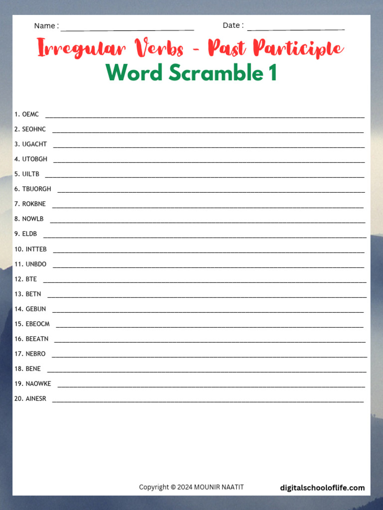 Irregular Verbs - Past Participle: Word Scramble 1 | PDF | Morphology ...