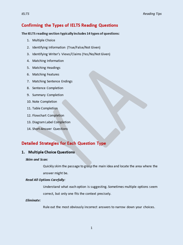 IELTS Reading Question Types & Strategies | PDF | International English ...