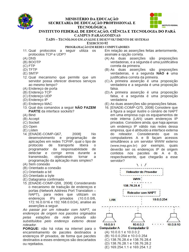 exercicio_Prog_em_redes02_1 | PDF | Porta (rede de computadores ...