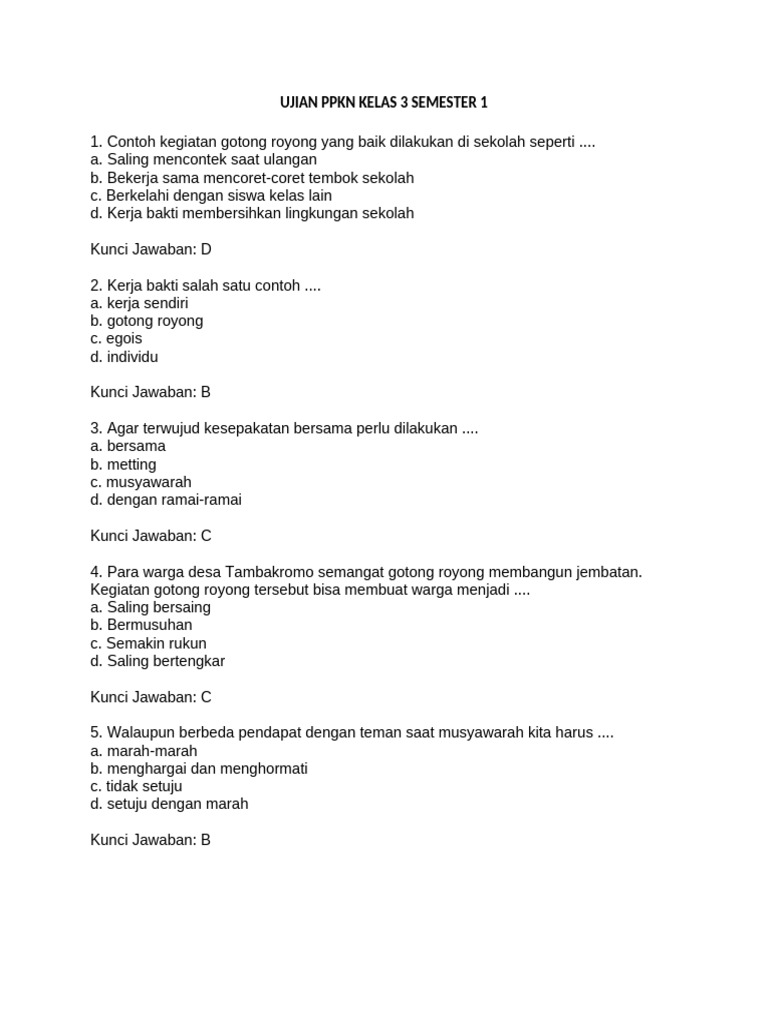 Ujian PPKN Kelas 3 Semester 1 | PDF