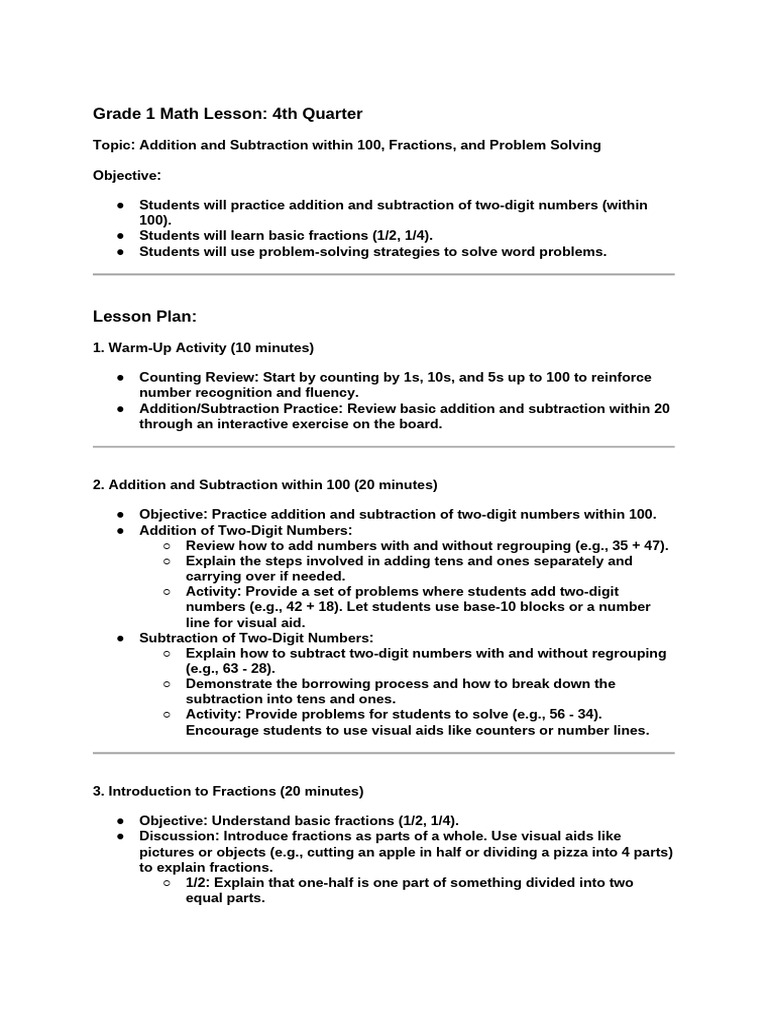 Grade 1 Math Lesson - 1st Quarter | PDF | Subtraction | Mathematics