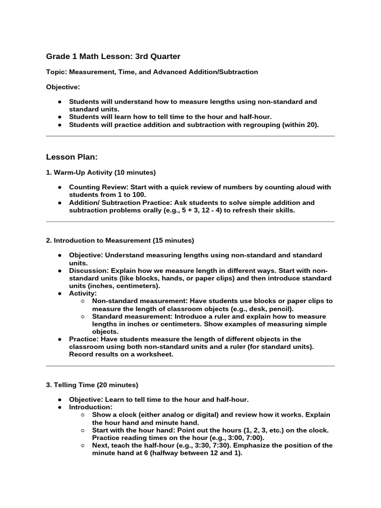 Grade 1 Math: Measurement & Time Skills | PDF | Clock | Behavior ...