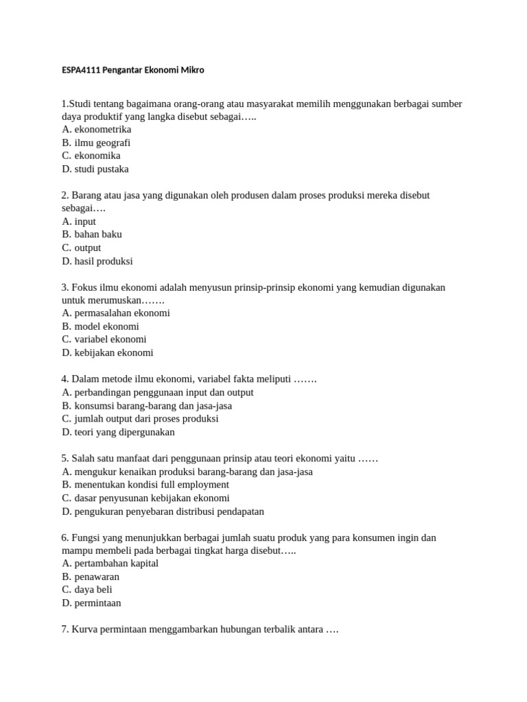 Contoh Soal Pengantar Ekonomi Mikro | PDF