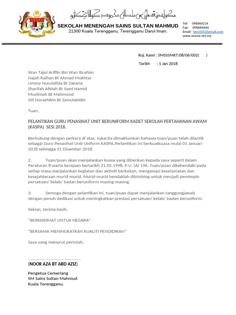 Surat Lantikan Guru Penasihat | PDF