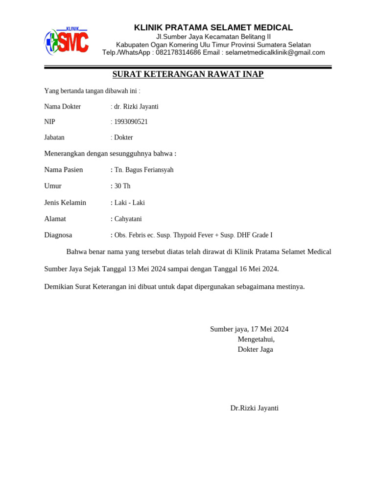 SURAT KETERANGAN RAWAT INAP | PDF
