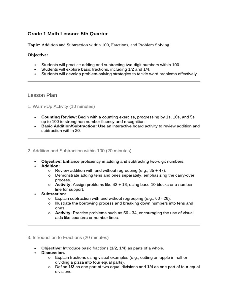 Grade 1 Math Lesson_ 1st Quarter (5) | PDF | Reading Comprehension ...