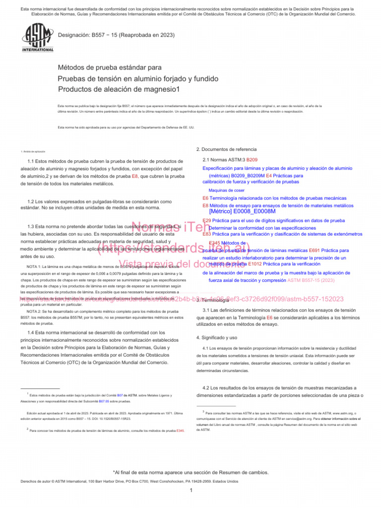 Métodos de prueba ASTM B557-15 | PDF | Calibración | Materiales