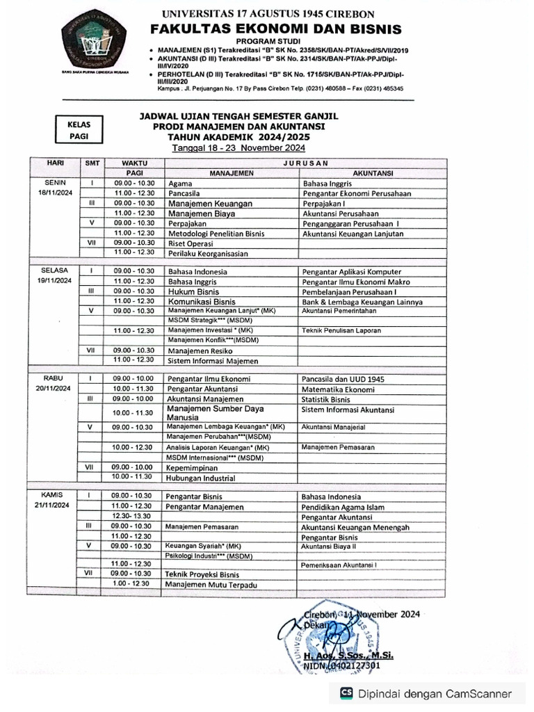 Jadwal UTS Ganjil 2024-2025 | PDF