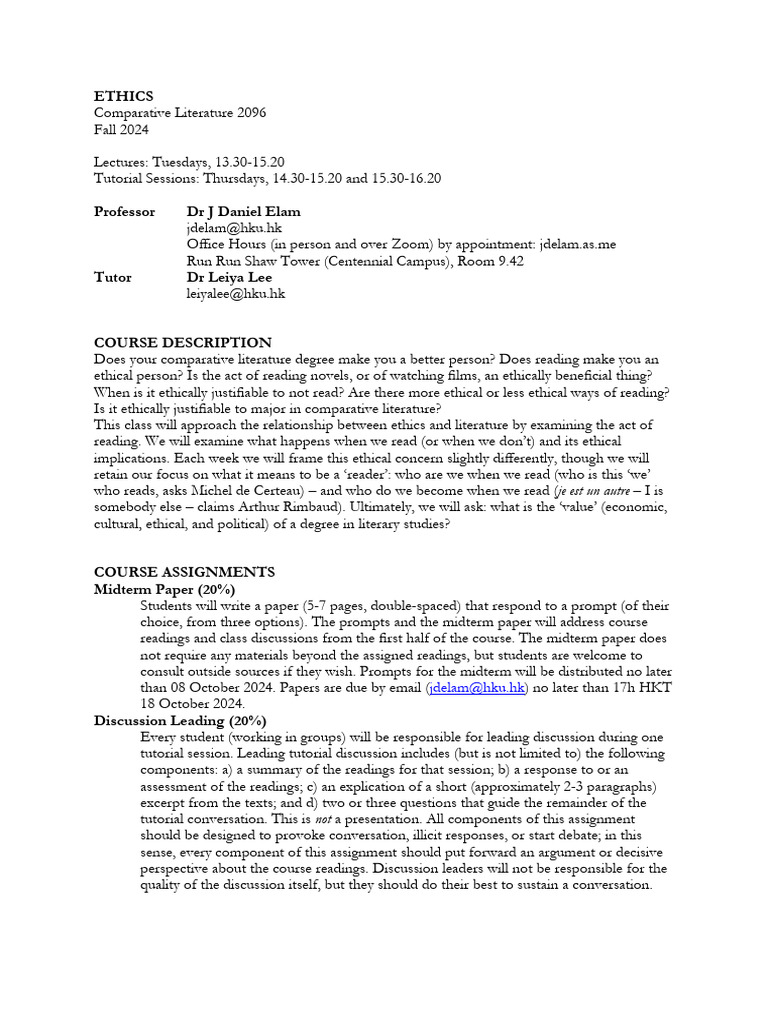 F24-Elam 2096 Syllabus Final B | PDF | Lecture