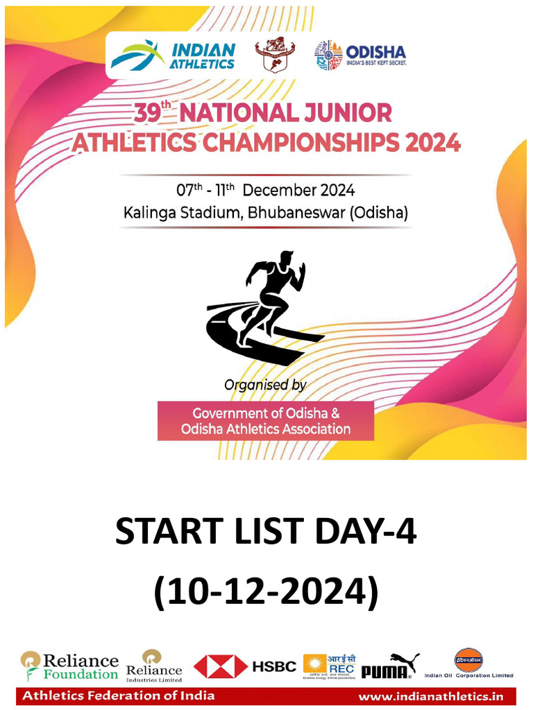 Start List Day 4 39th National Junior Athletics Championships 2024 ...