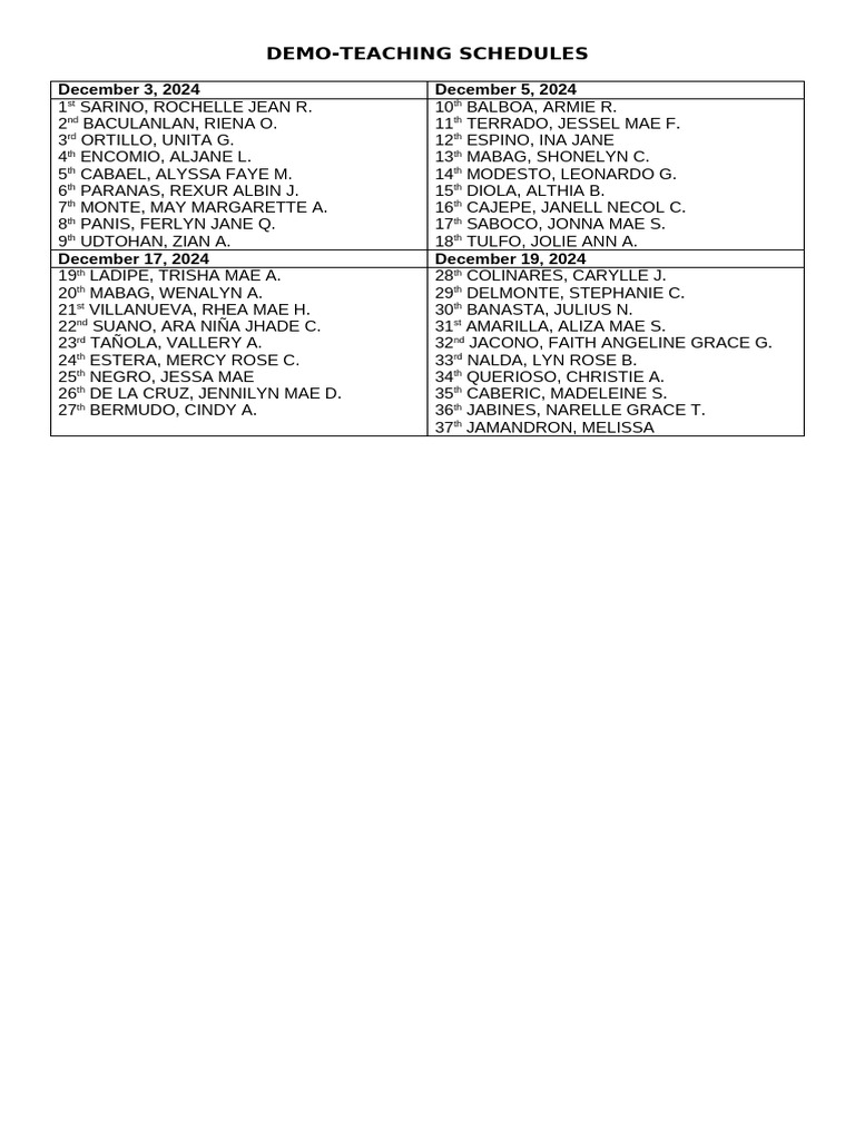 3 Demo Teaching Schedule | PDF