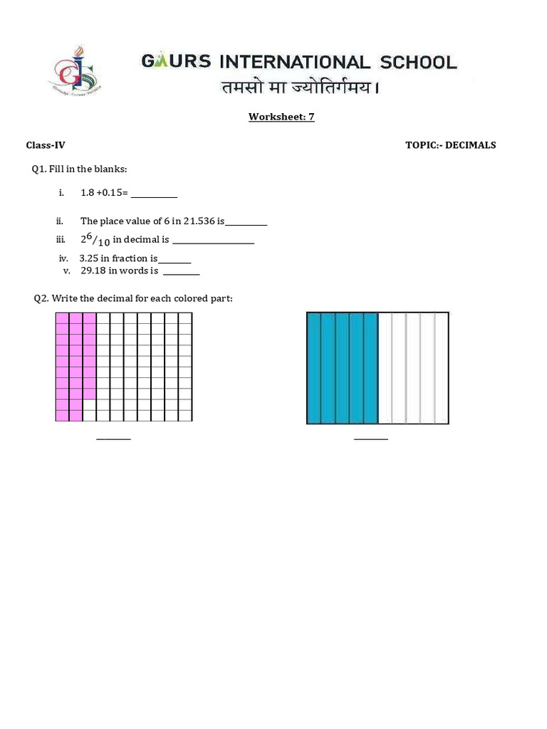 Decimals G4 | PDF