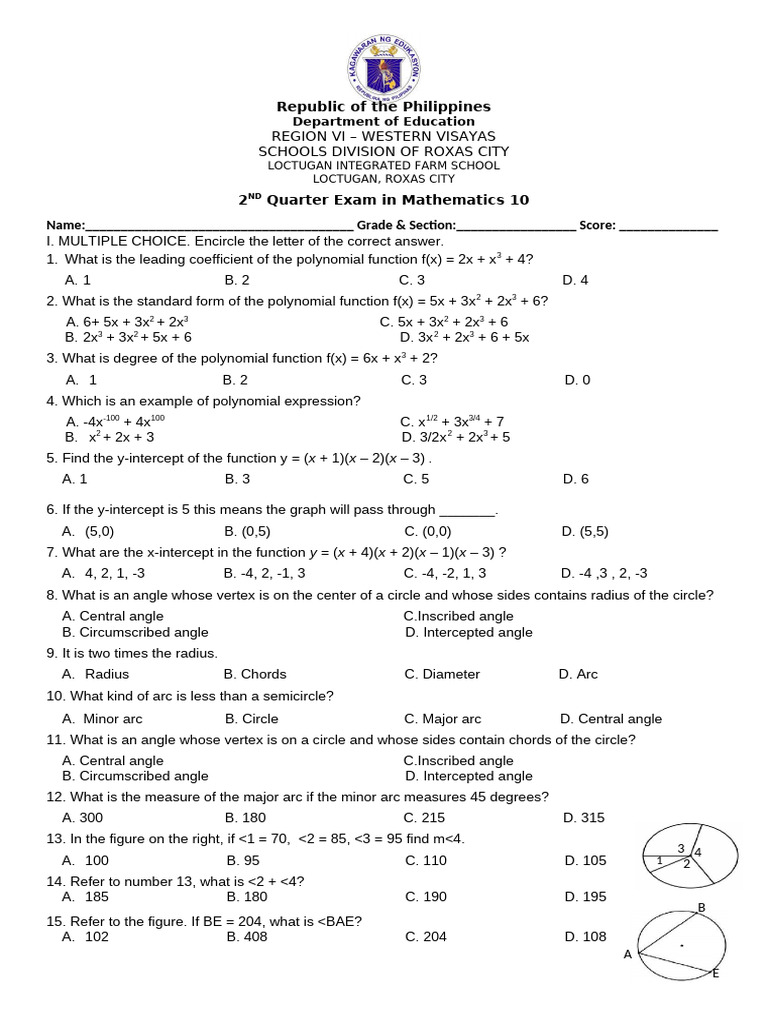 q2 Quarterly-Exam-In-Math-10 24-25 | PDF | Circle | Angle