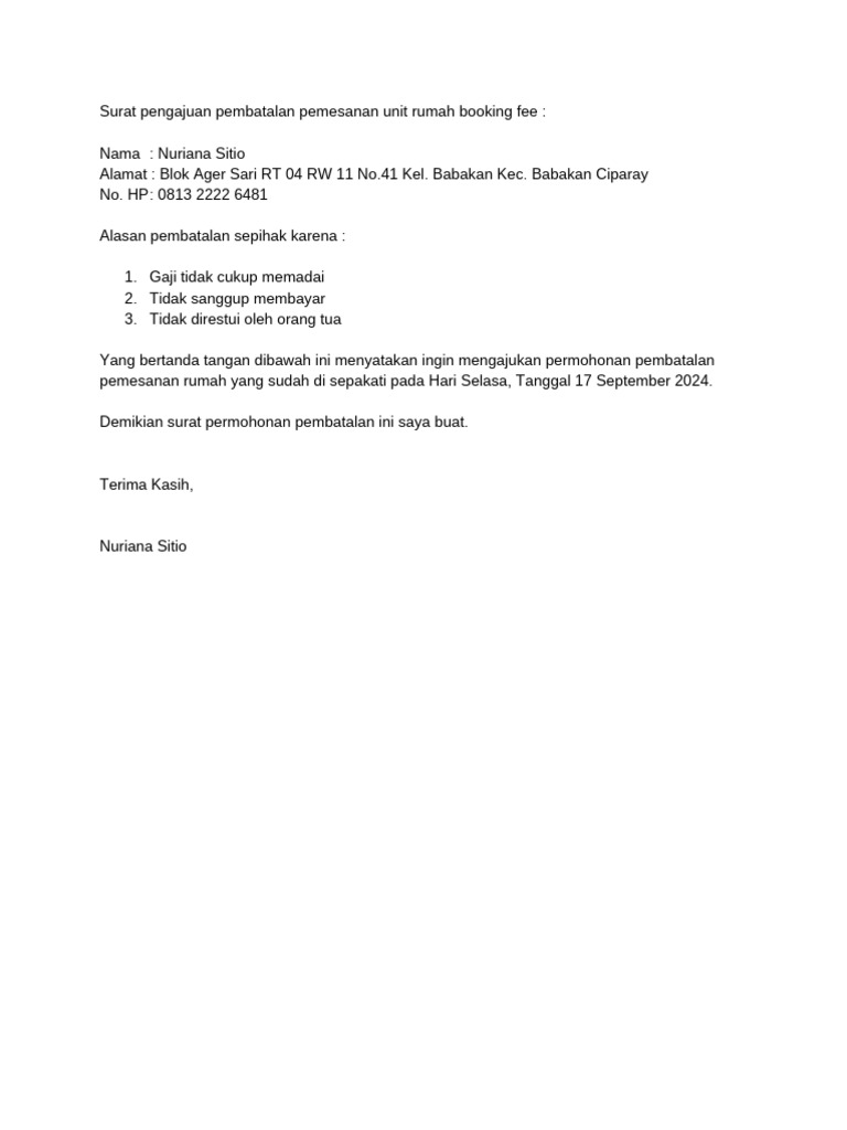 Surat Pembatalan | PDF