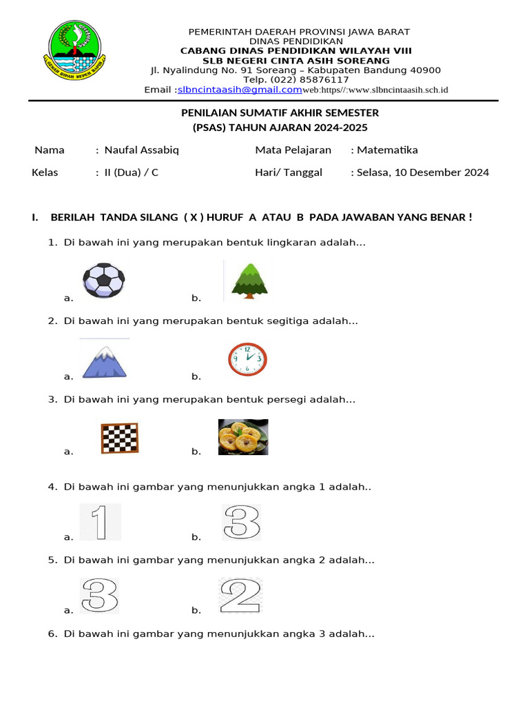 PSAS Matematika SDLB C Kelas 2c | PDF