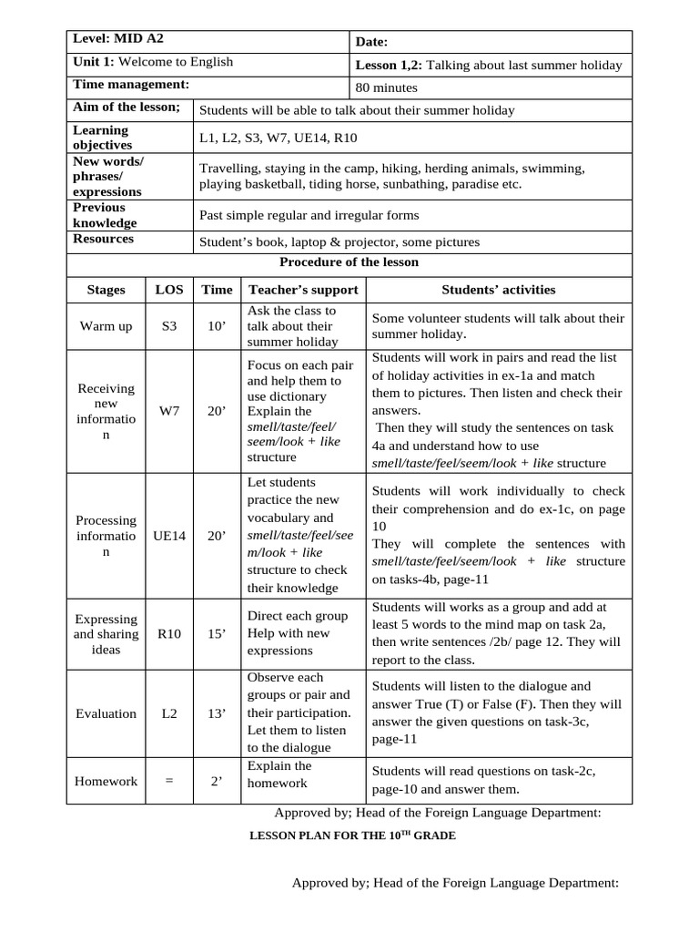 10th Grade 1st Term Lesson Plan 1 | PDF | Multilingualism | Reading ...