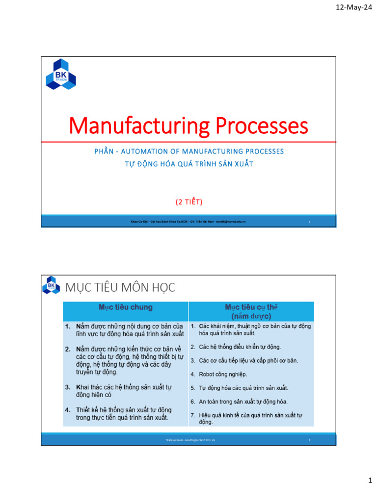 Automation of Manufacturing Processes 1 - Print | PDF