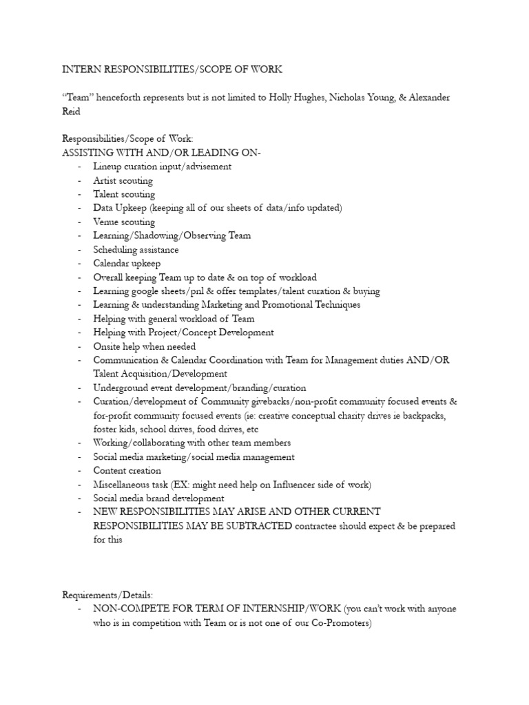 New Team Member - Intern Responsibilities & Scope of Work - Stevie ...