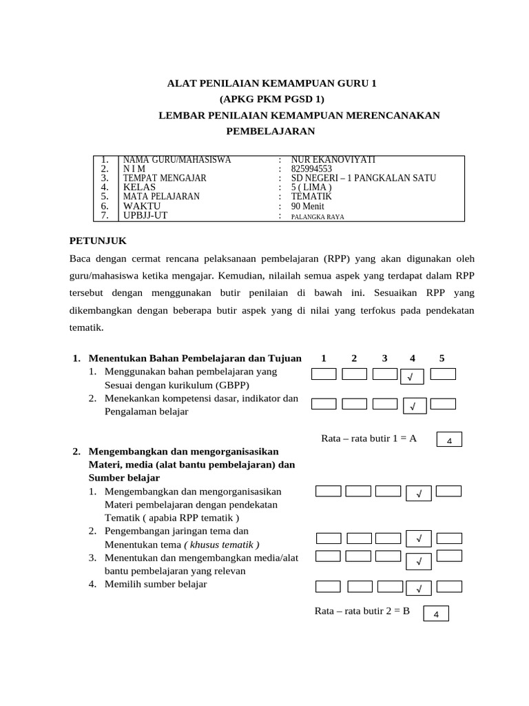 APKG 1 Dan APKG 2 RPP Tugas 2 Kelas Rangkap Kelas 5 | PDF