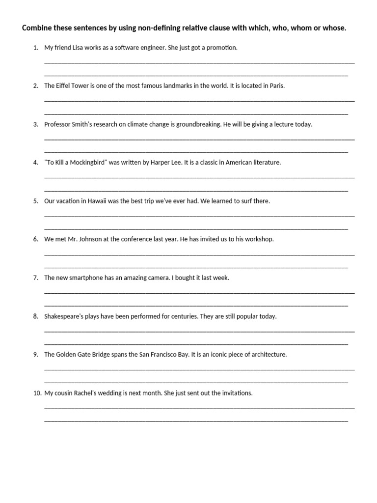Non-Defining Relative Clauses Guide | PDF