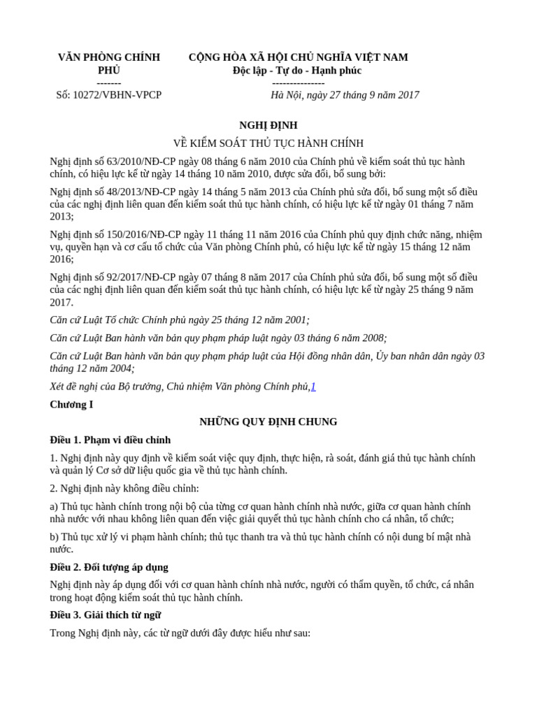 Nghị Định Về Kiểm Soát TTHC | PDF