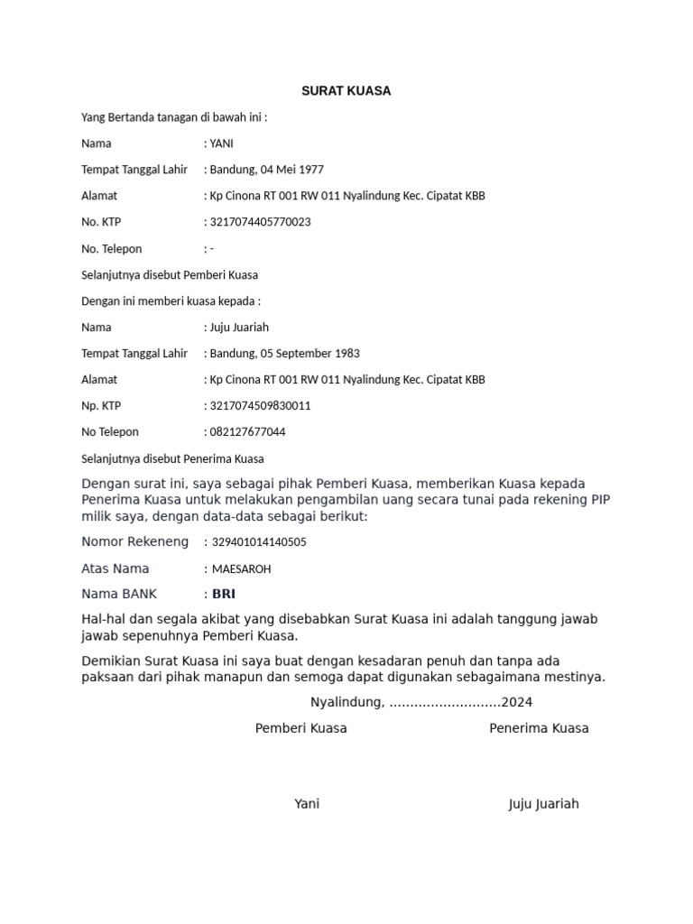 Surat Kuasa Pip | PDF