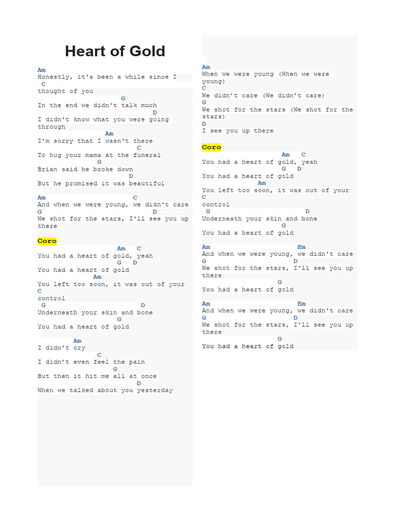 Heart of Gold Lyrics and Chords | PDF
