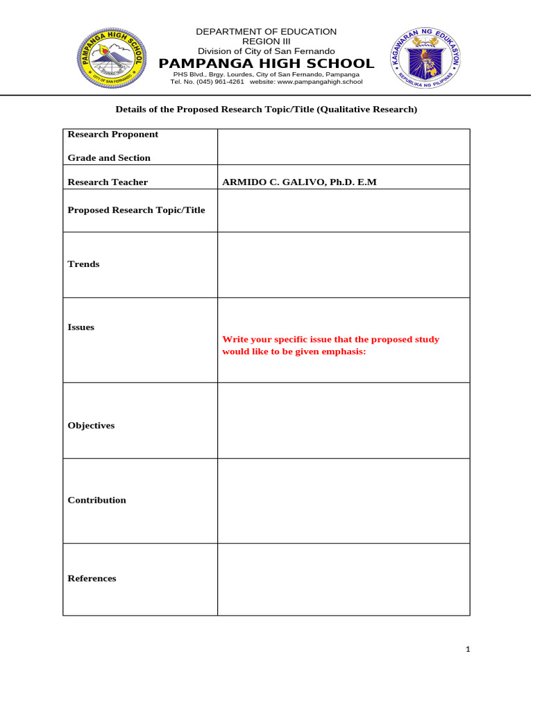 Template For Introduction Tioc Format Topic Proposal | PDF