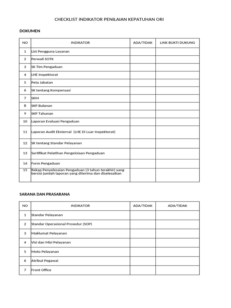 CHECK LIST ORI | PDF