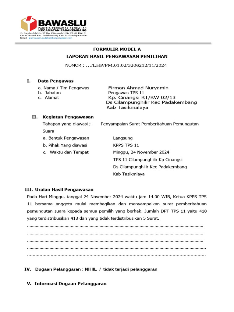 Lap formulir model A Surat Pemberitahuan TPS 11 | PDF Lap formulir model A Surat Pemberitahuan TPS 11 | PDF