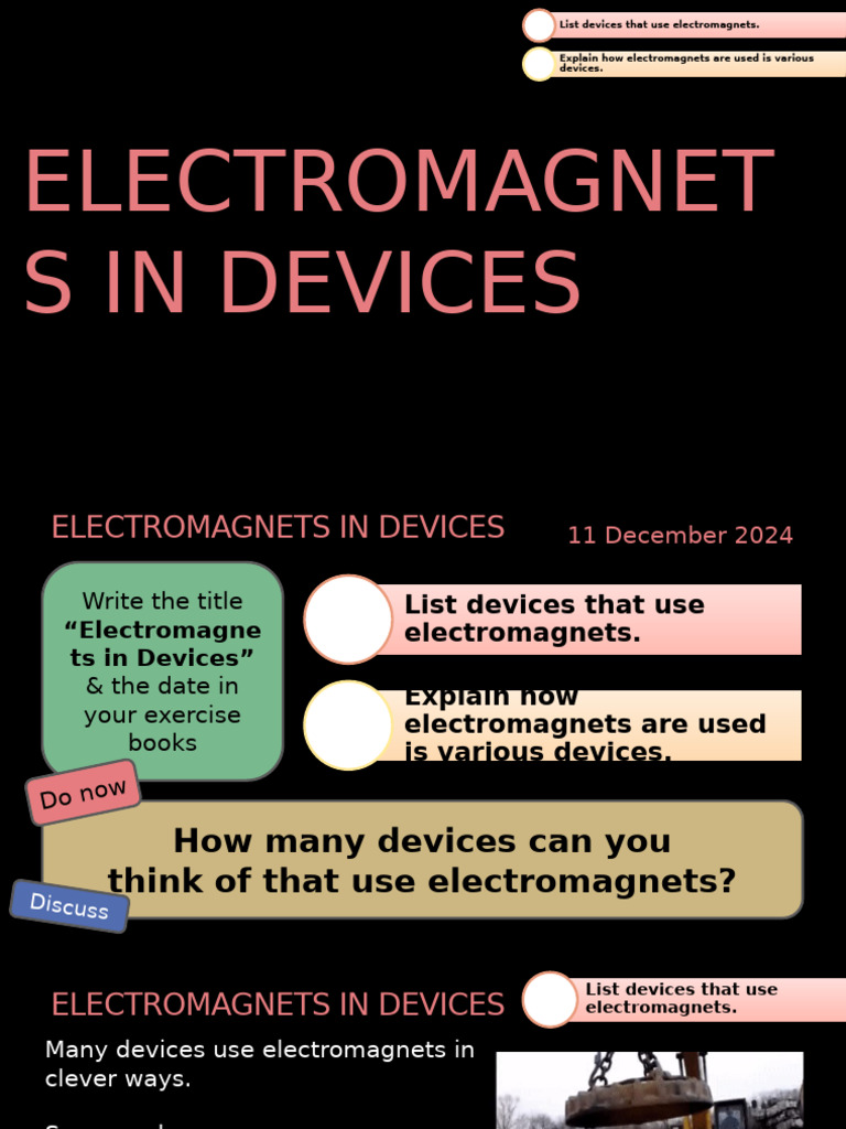 W5-L1 - Electromagnets in Devices | PDF | Switch | Applied And ...