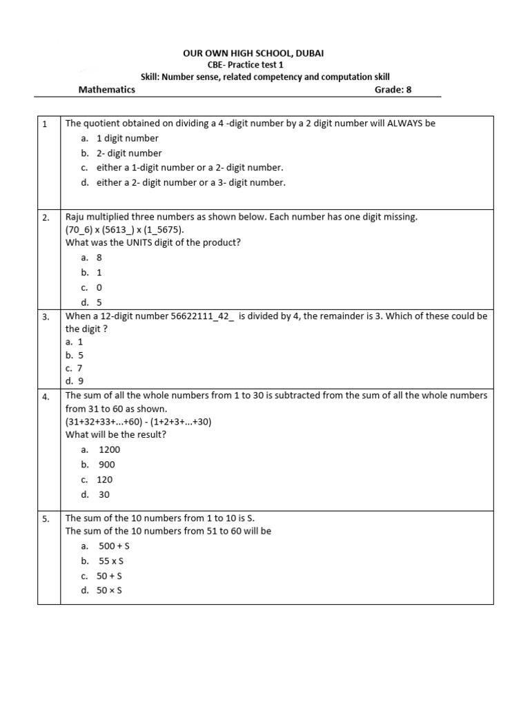 Grade 8 Math Practice Test | PDF