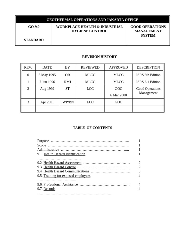 GO-9.0-Workplace Health Industrial Hygiene Control | PDF | Occupational ...