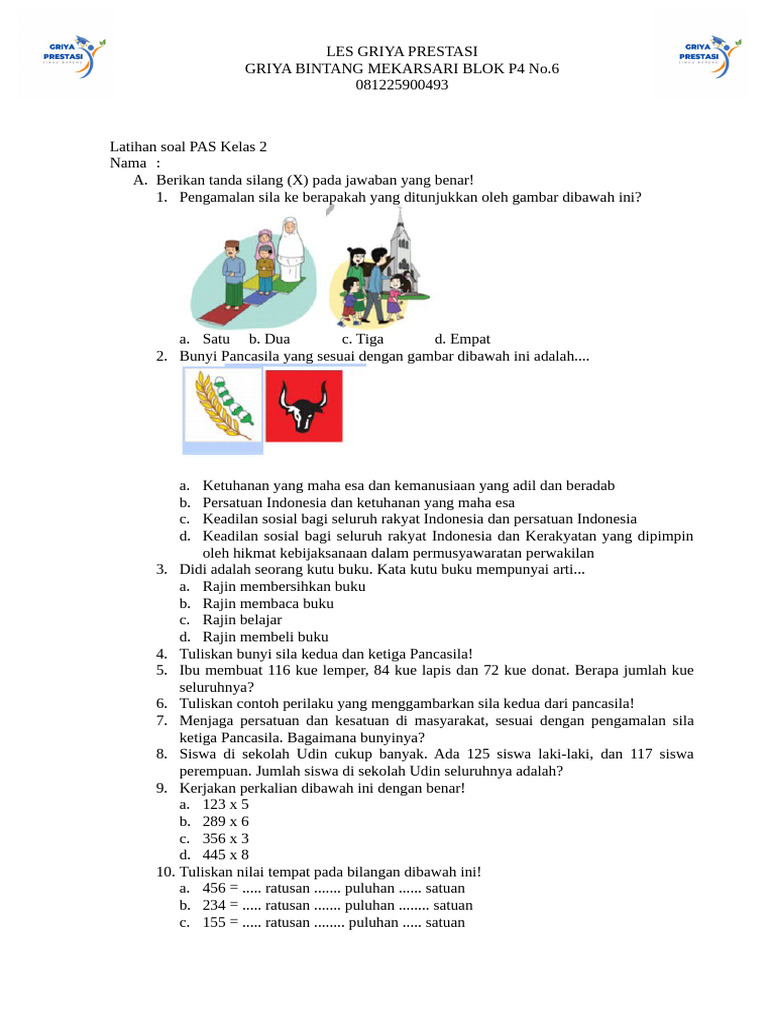Latihan soal PAS Tema Kelas 2 | PDF