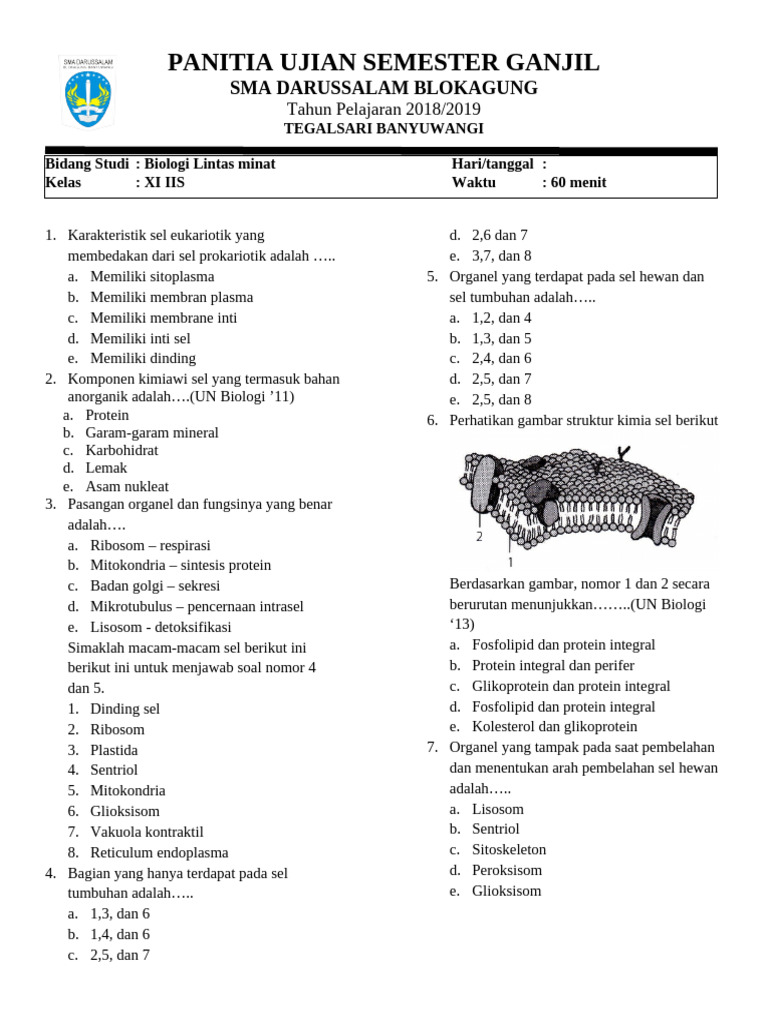Soal UAS Bio XI Ganjil Lintas Minat 18-19 | PDF