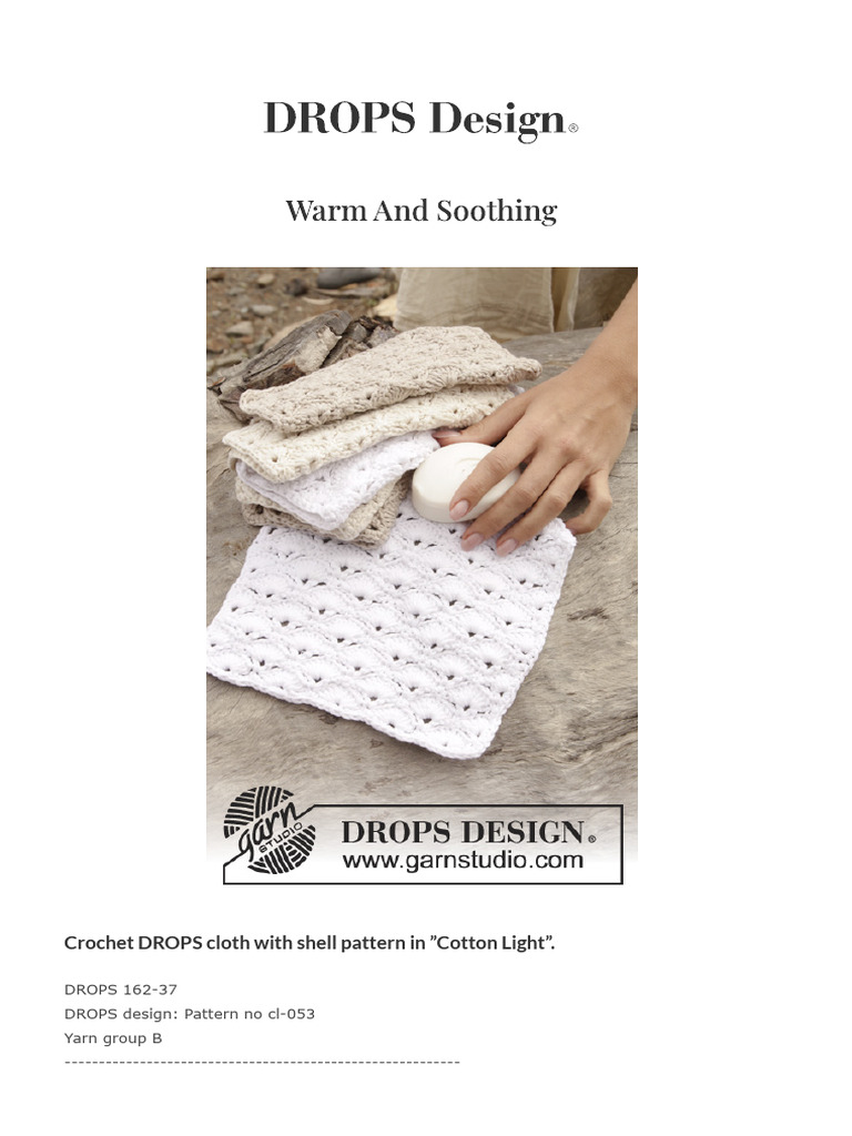 Warm And Soothing - Crochet DROPS cloth with shell pattern in ”Cotton ...