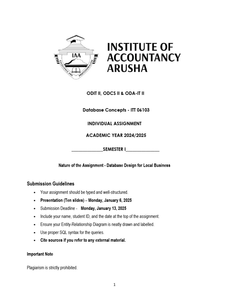 Database Concepts Assignment 1 - 2024 | PDF | Databases | Information Technology Management