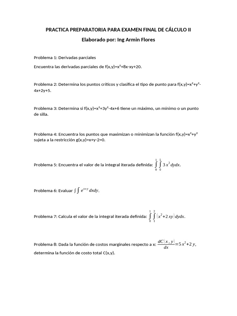Práctica de Cálculo II: Derivadas e Integrales | PDF